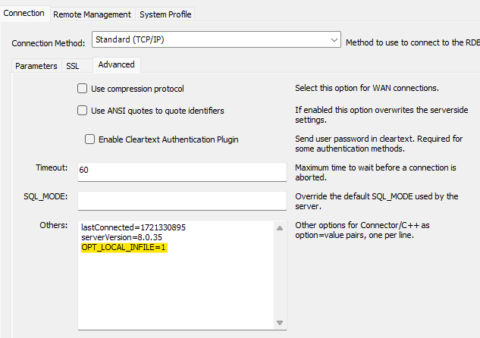 Error Code: 2068. LOAD DATA LOCAL INFILE file request rejected due to restrictions on access ...